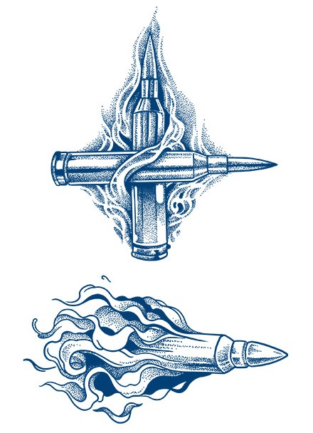 Powerful Unique Bullet Semi-Permanent Tattoos (2 Tattoos)in 1 package